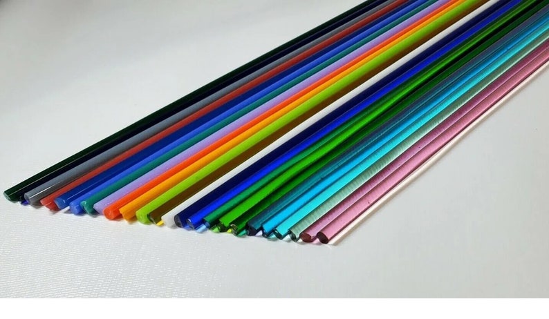 20 Bullseye 90 COE Mixed Color Glass Rods 17 INCH Flamework Jewelry ...
