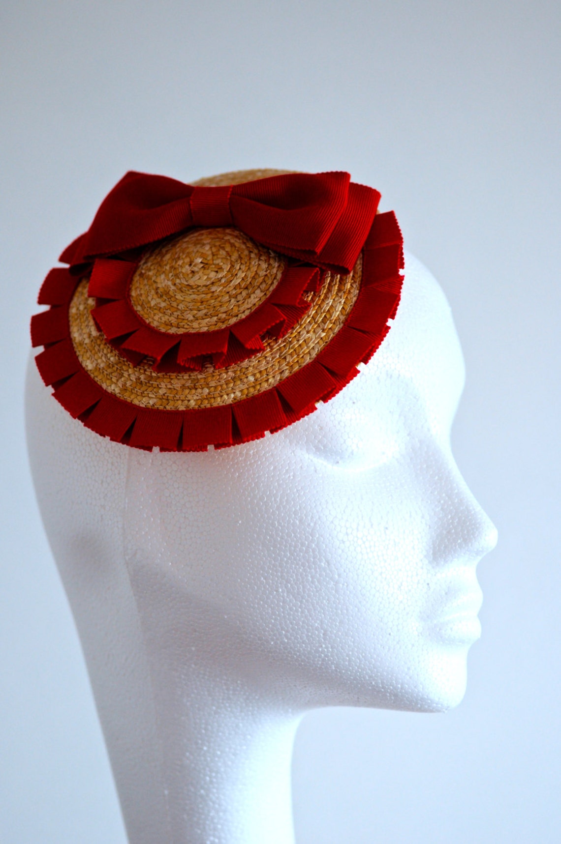 Red Bow Straw Fascinator Millinery Mini Hat - Etsy UK