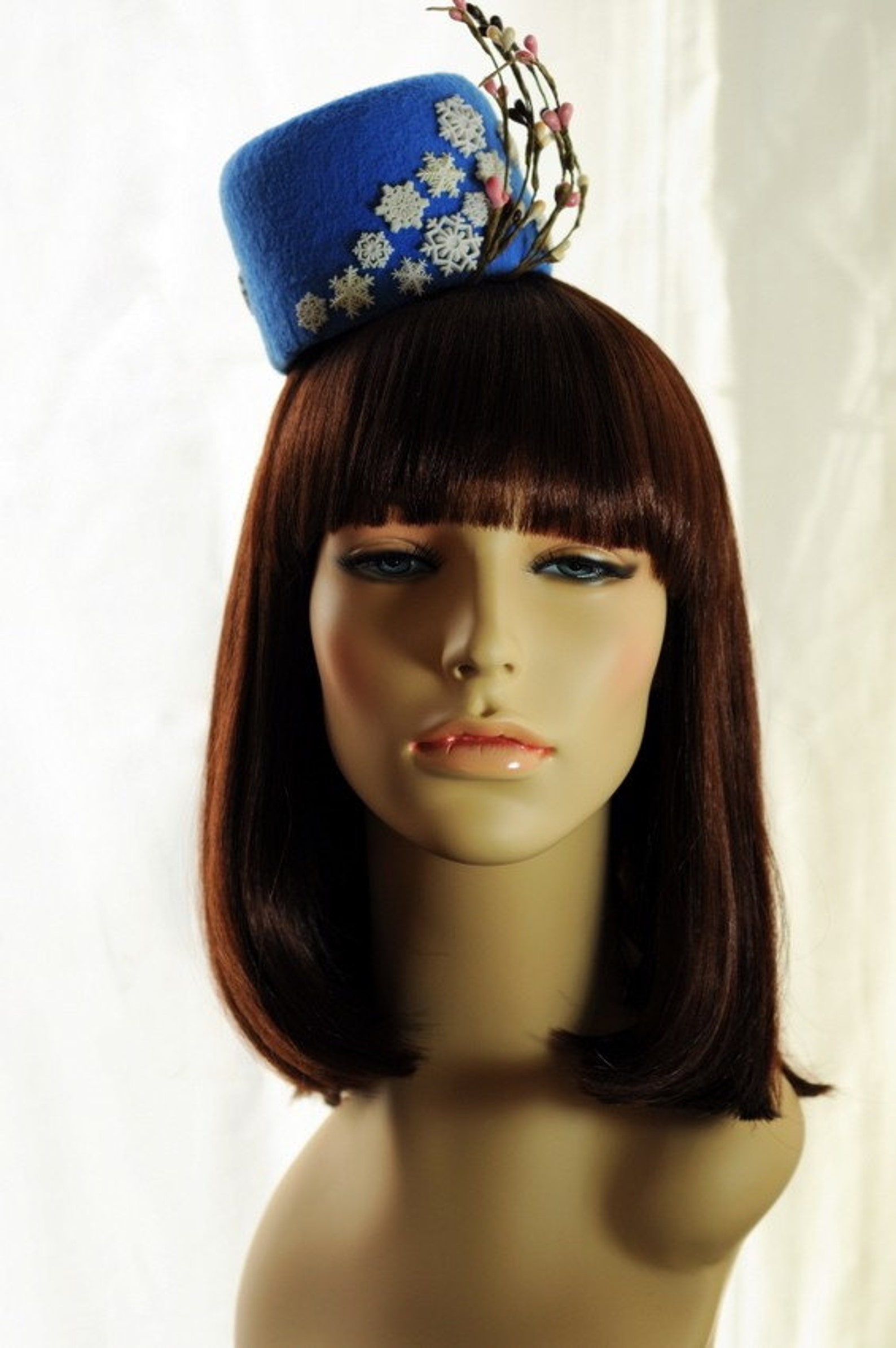 Snowflake Cocktail Hat Winter Wonderland Blue Wool Felt Mini | Etsy