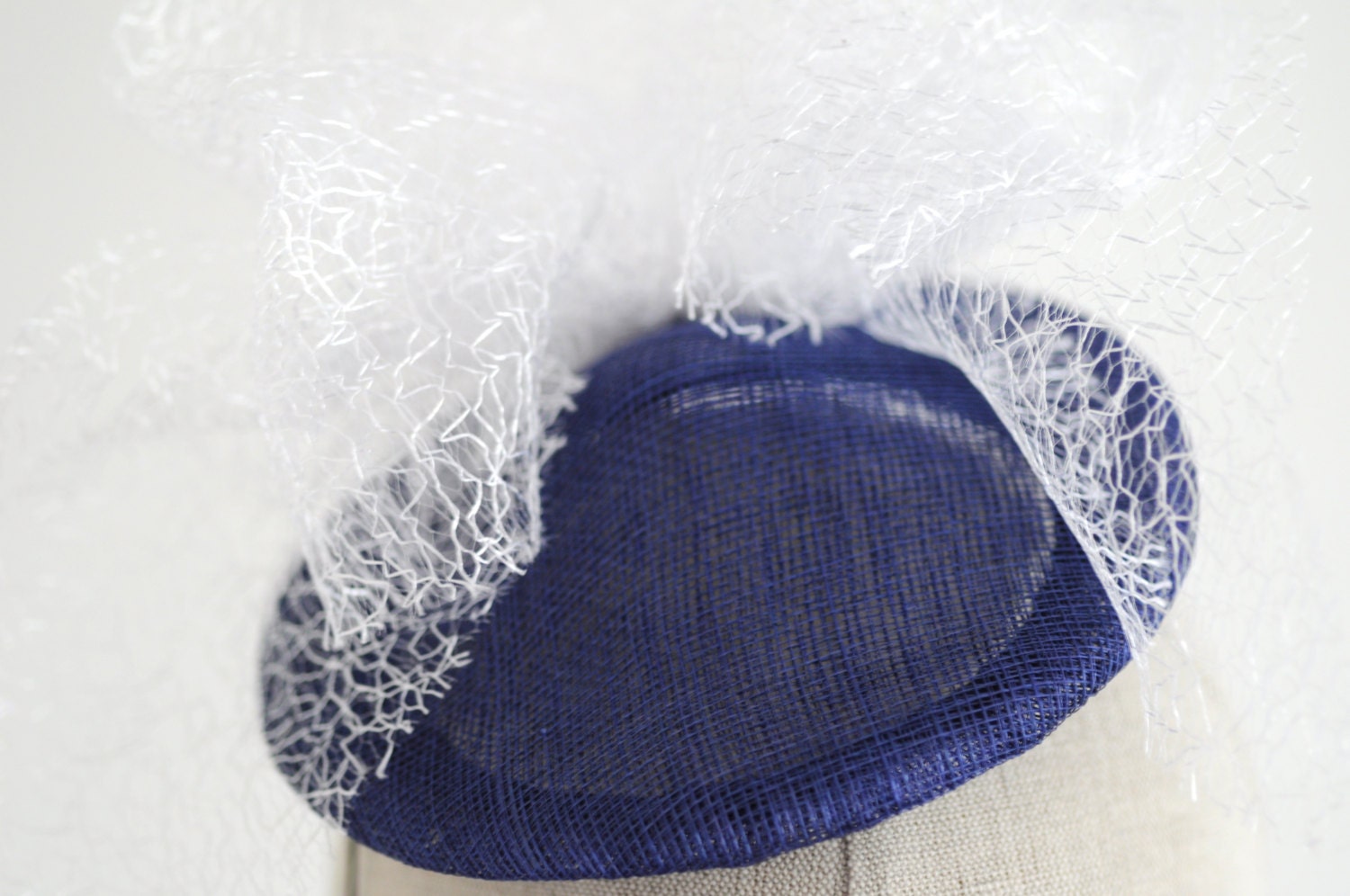 Navy Pyramid Cocktail Hat White Mesh Bow Millinery Fascinator | Etsy UK