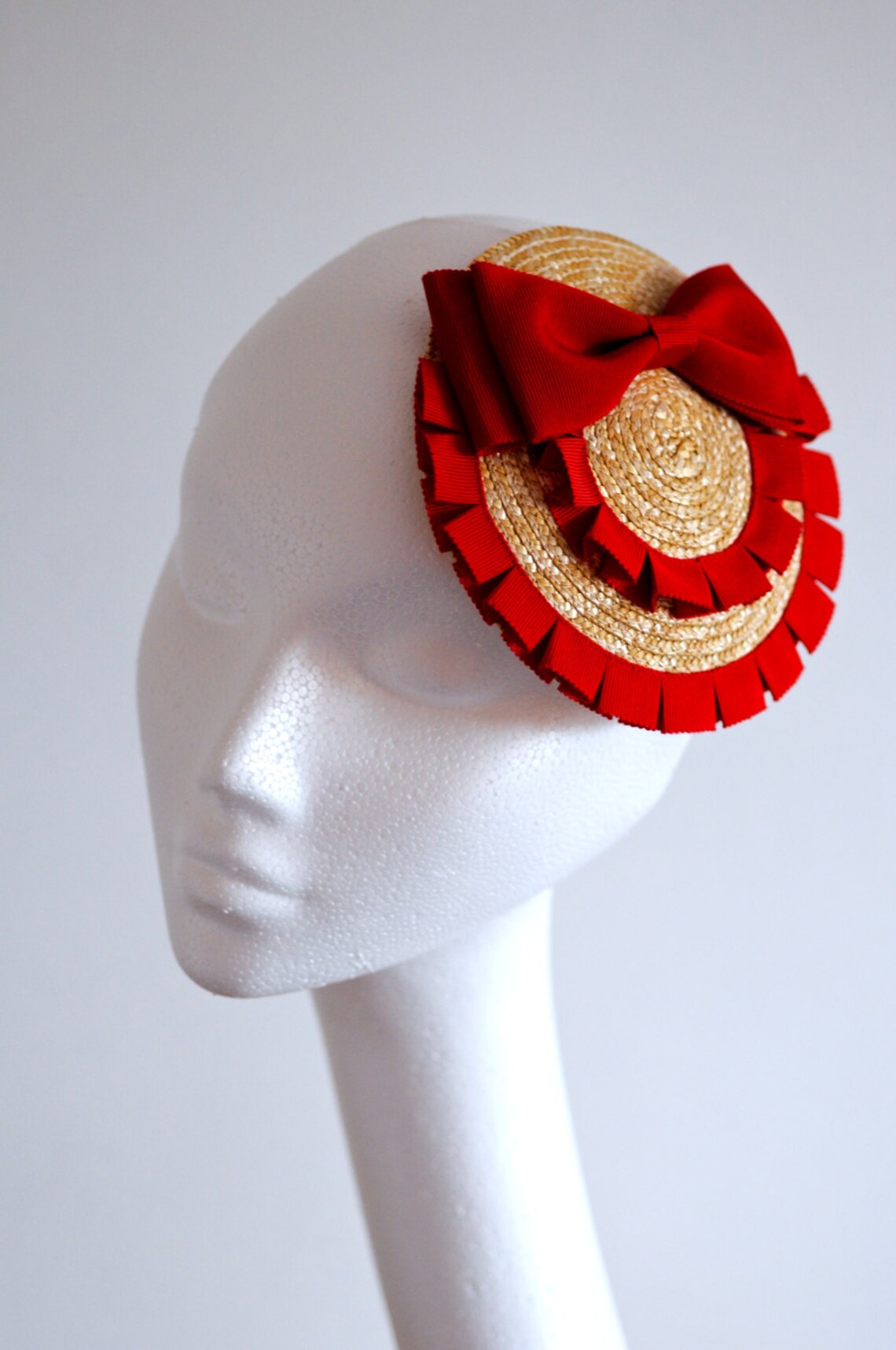 Red Bow Straw Fascinator Millinery Mini Hat - Etsy UK