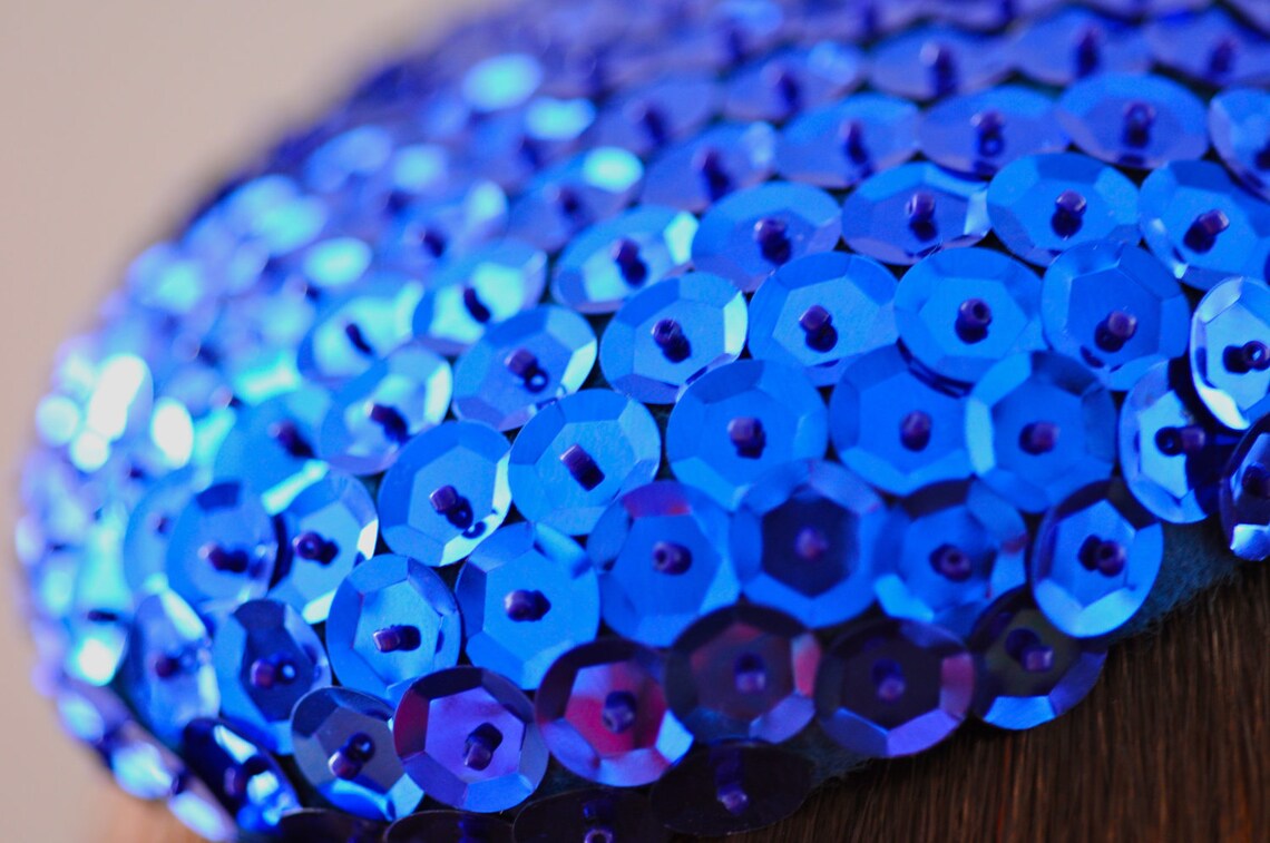 Blue Sequin Cocktail Hat Hand Blocked Fascinator - Etsy UK