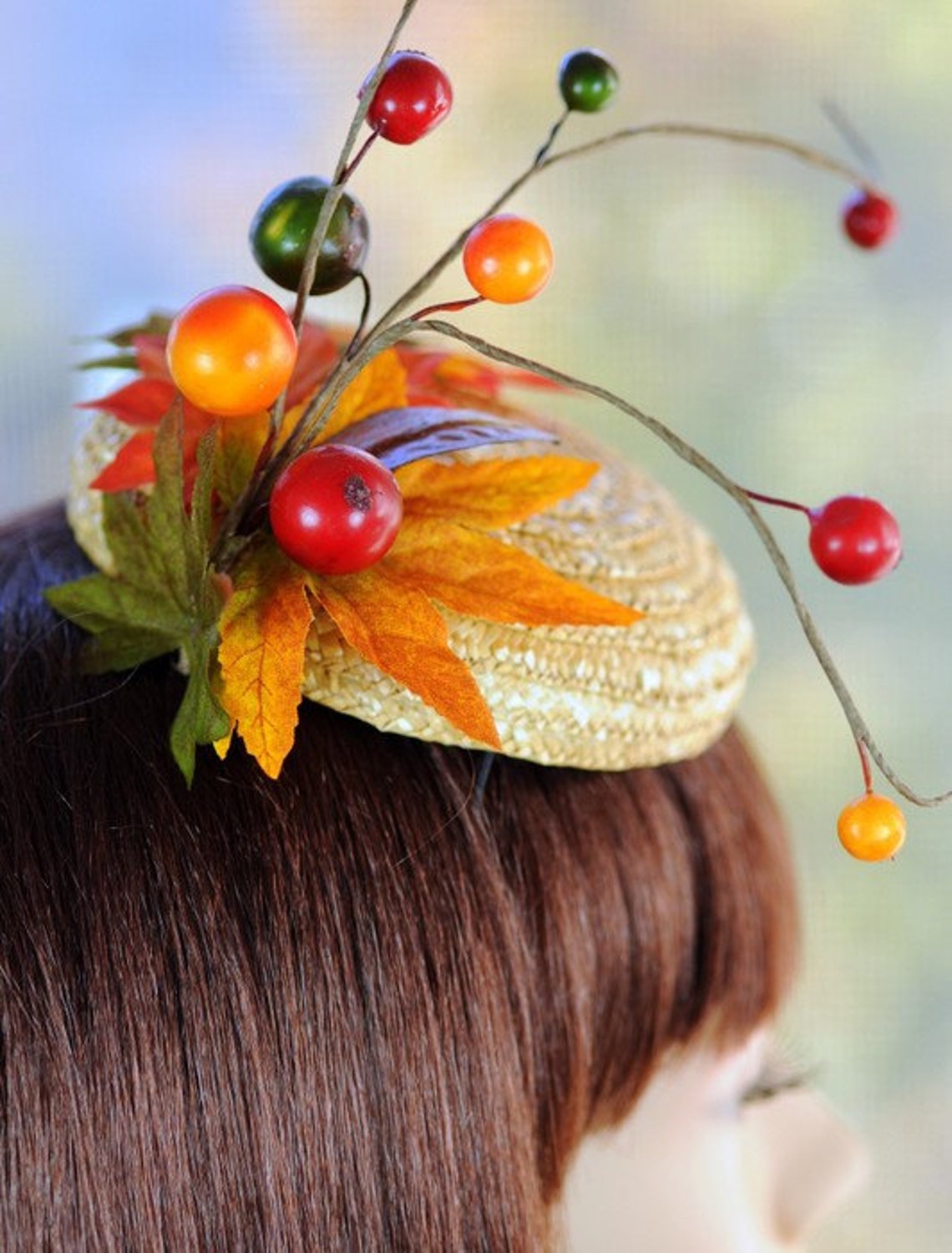 Fall Leaves Straw Hat Mini Cocktail Millinery Fascinator - Etsy