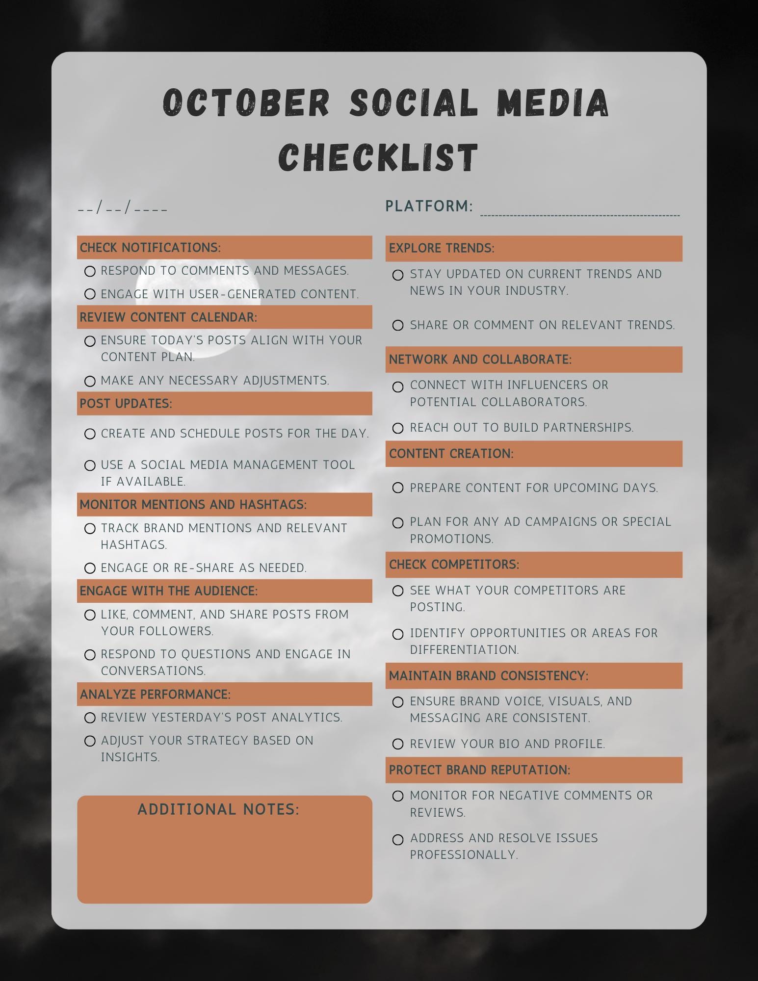 October Social Media Checklist | Calendar | Content Calendar ...