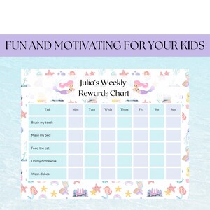 Printable Mermaid Kids Rewards Chart | Kids Chore Chart | Toddler Chore ...