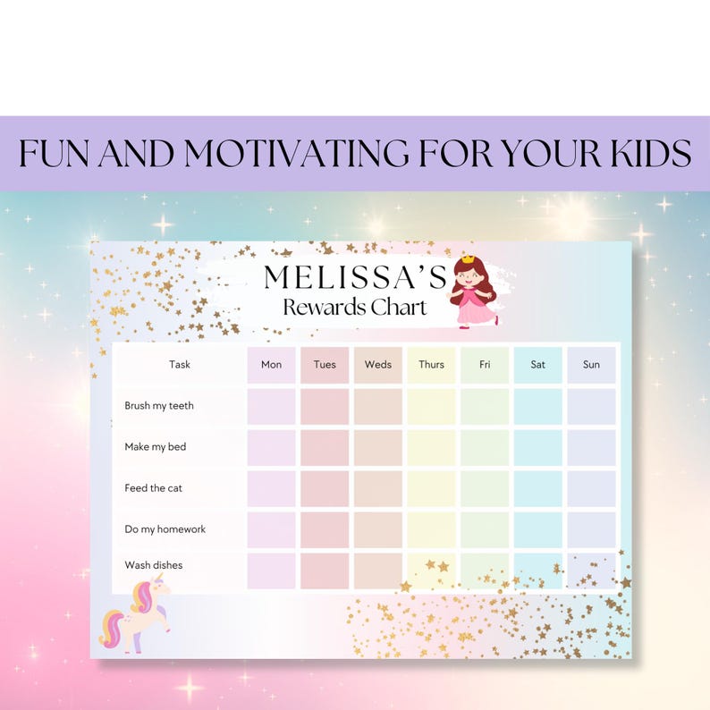 Printable Unicorn Kids Rewards Chart | Kids Routine Chart | Kids Chore ...