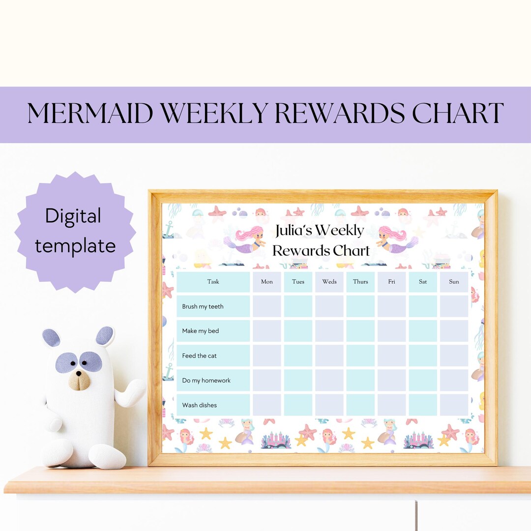 Printable Mermaid Kids Rewards Chart | Kids Routine Chart | Kids Chore ...