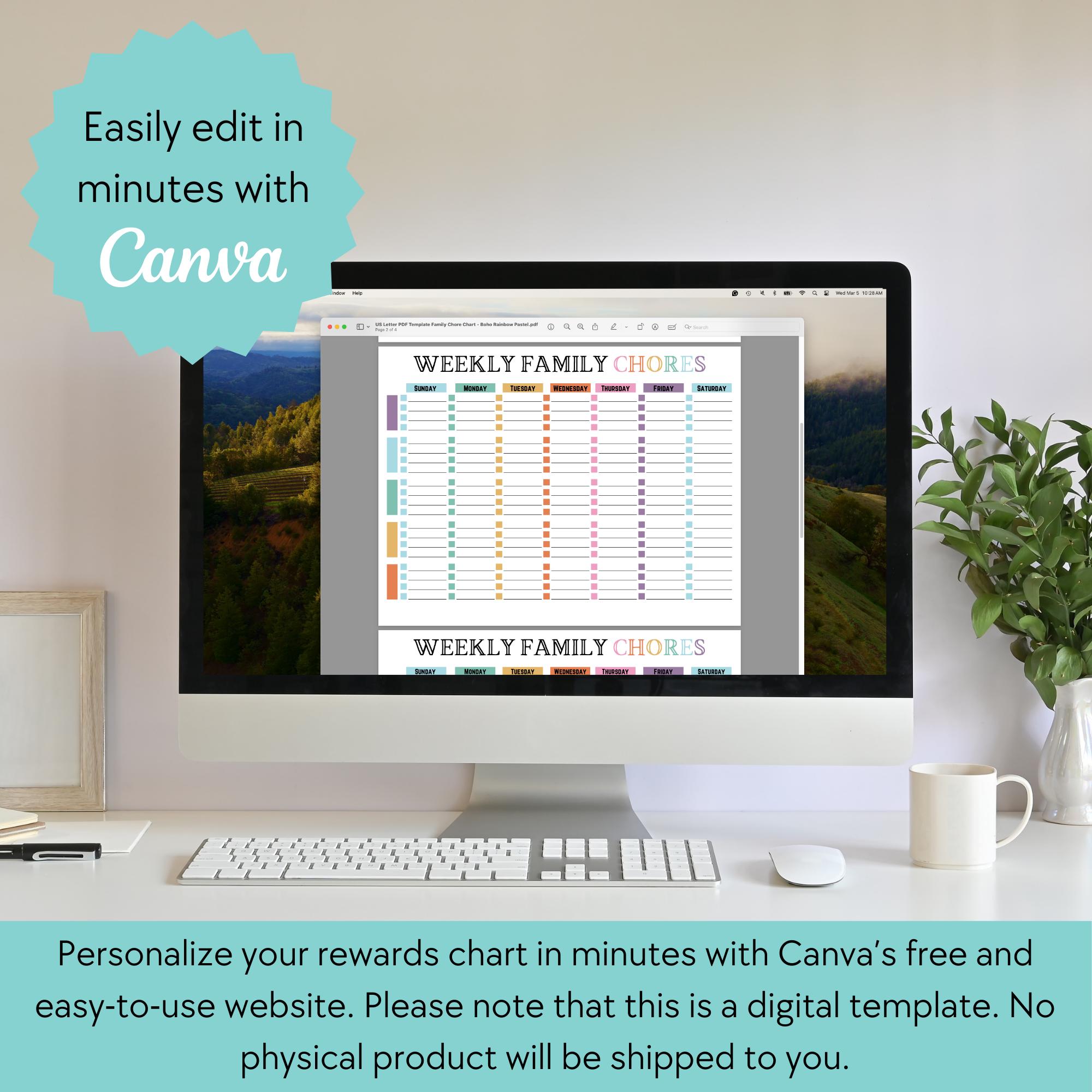 Adult Chore Chart Printable, Family Chore Chart, Teens, Printable Custom Chore Chart, Kids ...