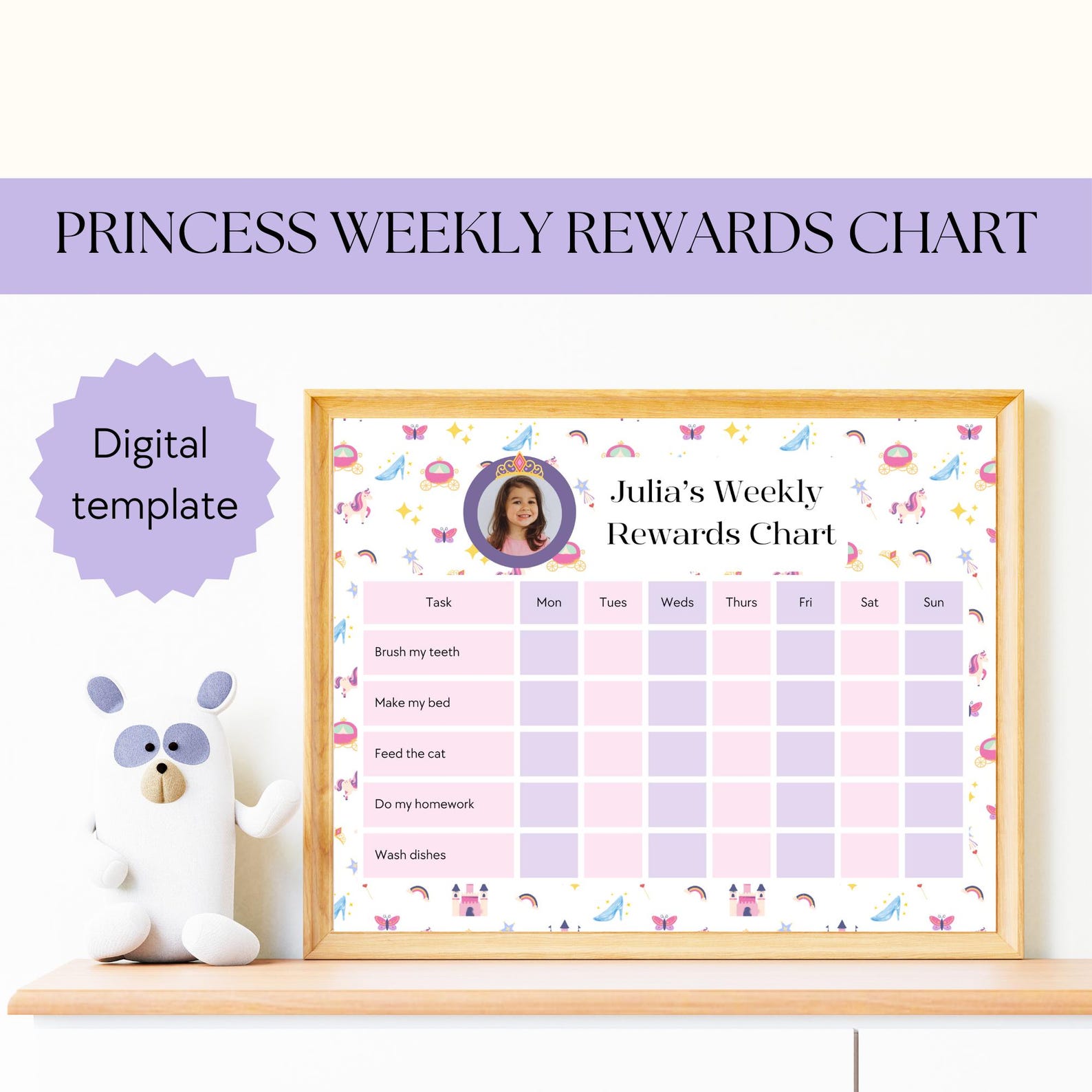 Princess Chore Chart | Kids Routine Chart | Kids Chore Chart Printable ...