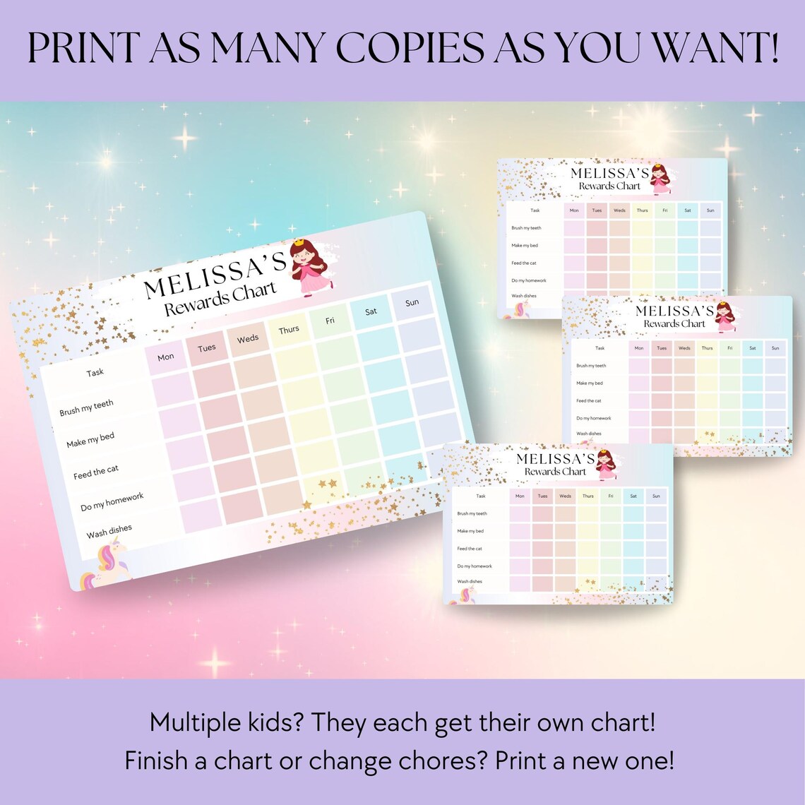 Printable Unicorn Kids Rewards Chart Kids Routine Chart Kids Chore ...