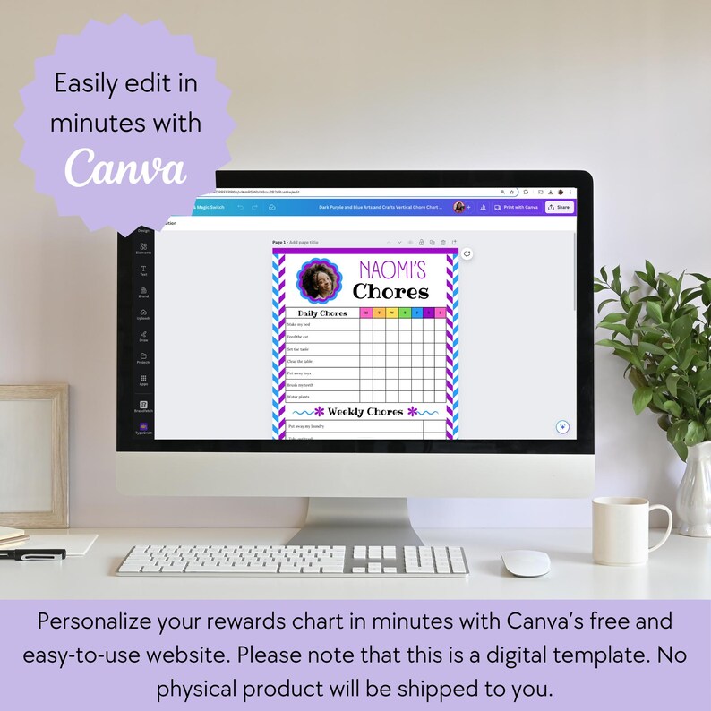 Purple Rewards Chart Printable,kids Routine Chart,kids Chore Chart,kids ...