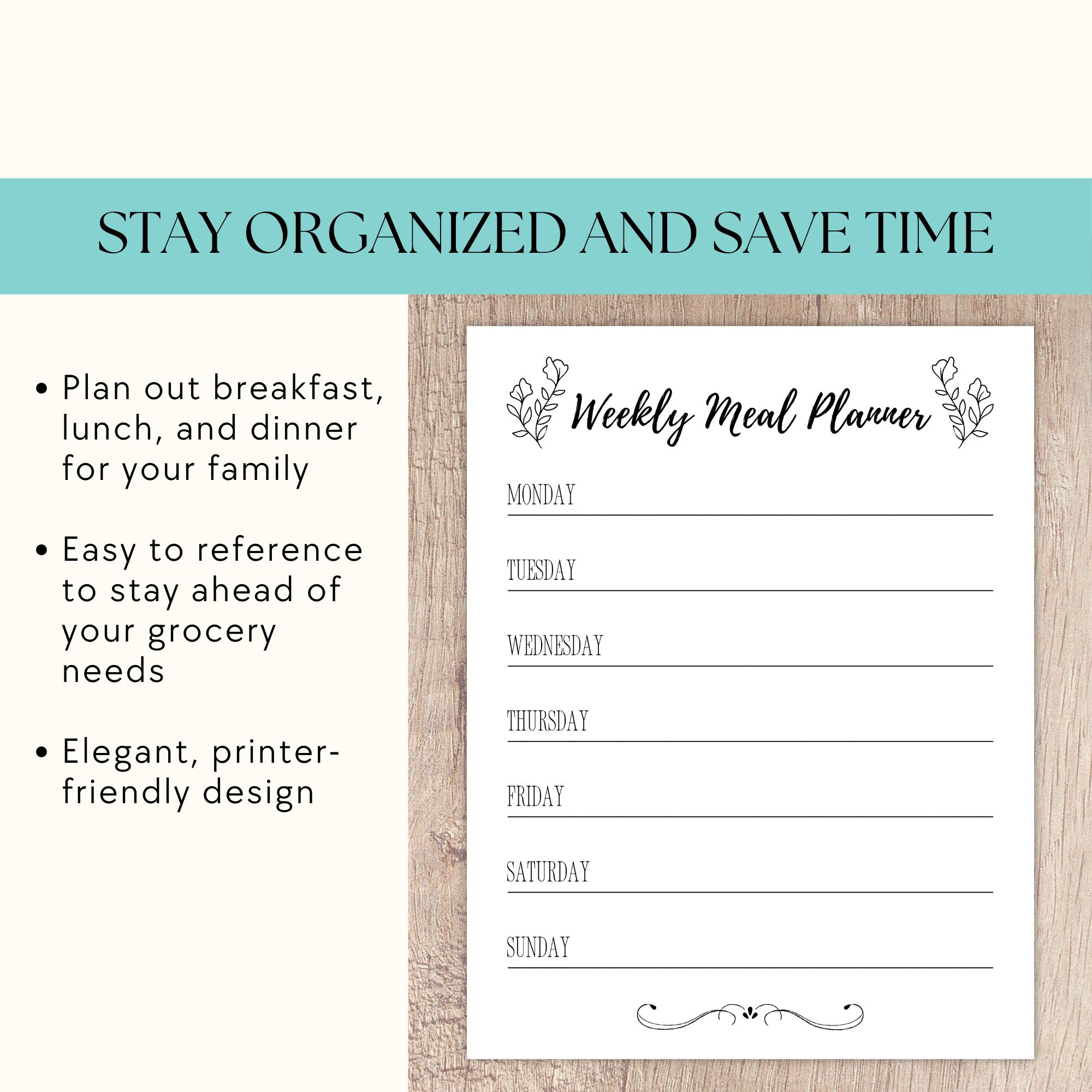 Weekly Meal Planner Printable, Dinner Planner Template, Minimalist ...