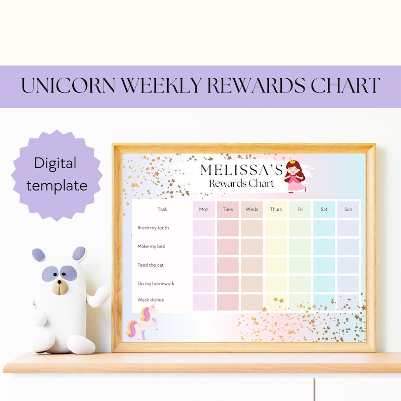 Printable Unicorn Kids Rewards Chart | Kids Routine Chart | Kids Chore ...