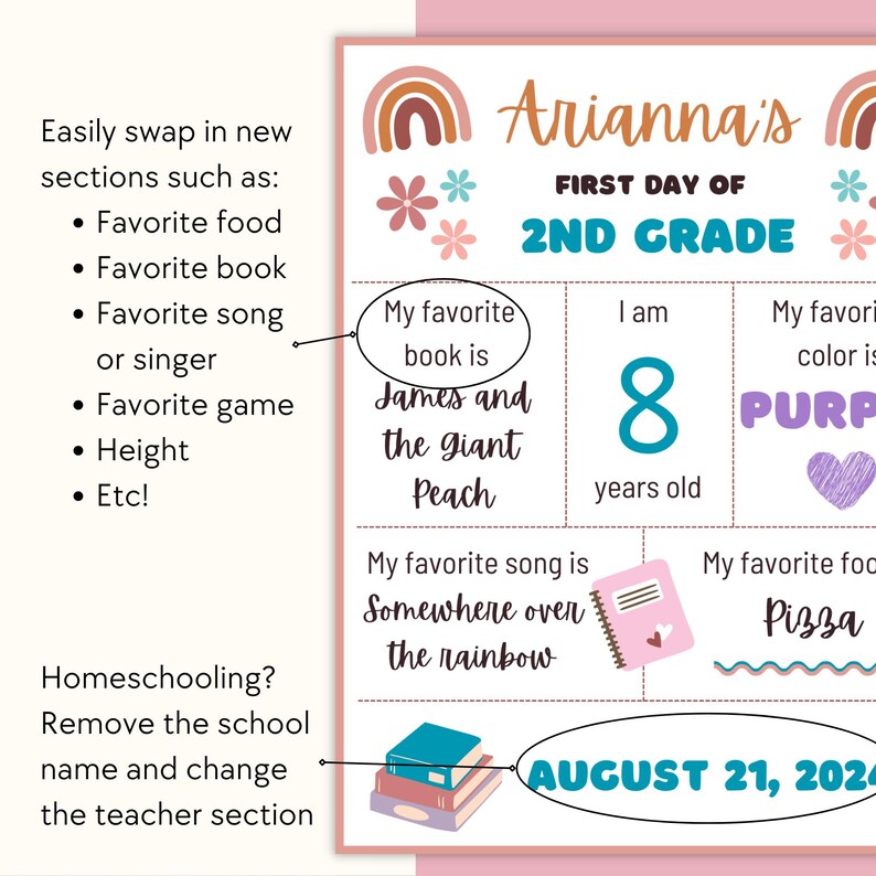 Pink First Day of School Sign|back to School Sign Printable|editable ...