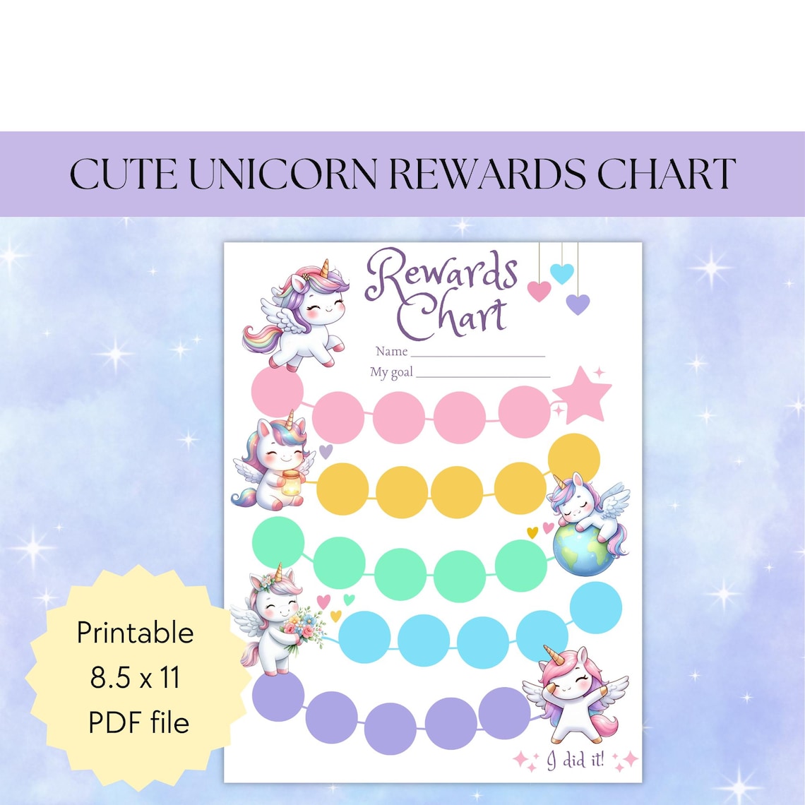 Kids Reward Chart, Preschool, Toddler, Printable Rewards Chart for Kids ...