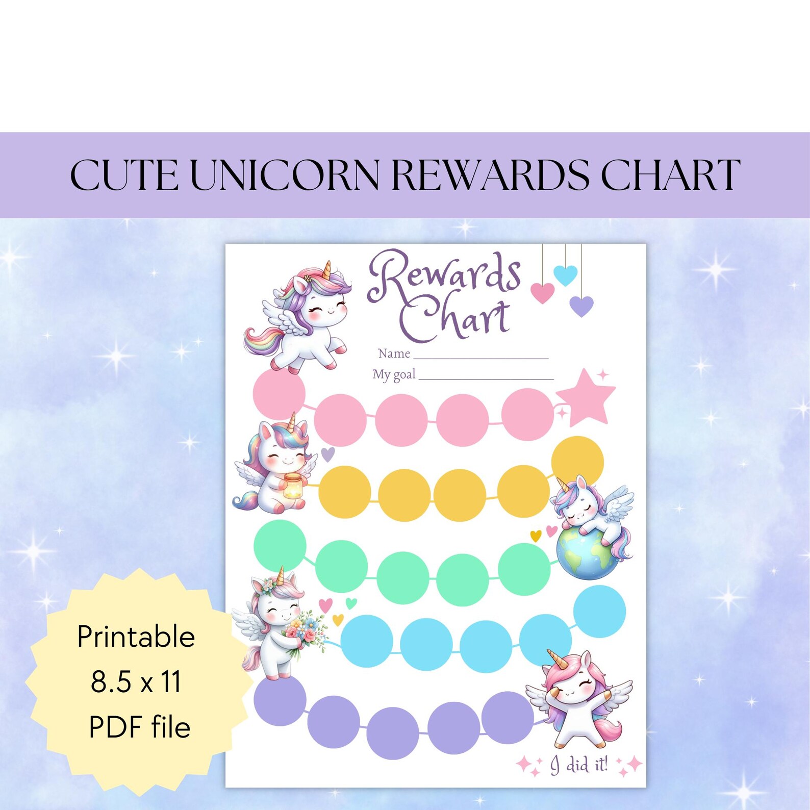 Kids Reward Chart, Preschool, Toddler, Printable Rewards Chart for Kids ...