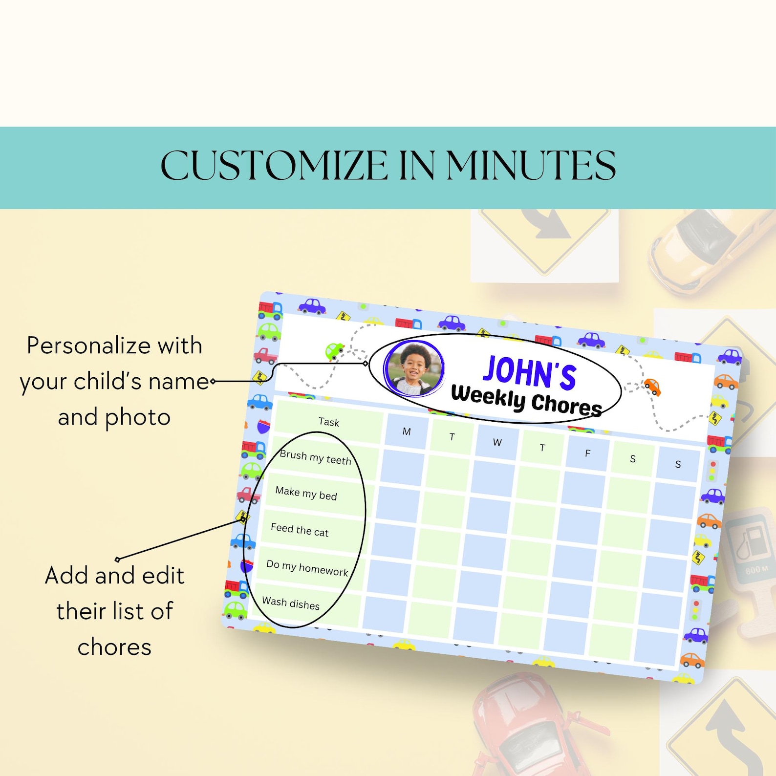 Car Printable Kids Chore Chart Kids Rewards Chart Kids Responsibility ...