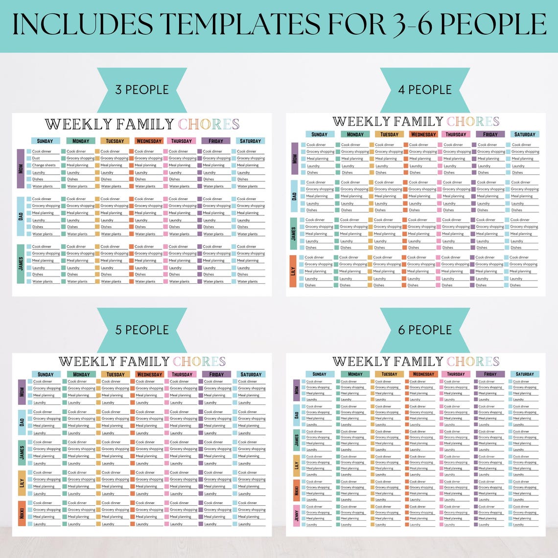 Adult Chore Chart Printable, Family Chore Chart, Teens, Printable ...