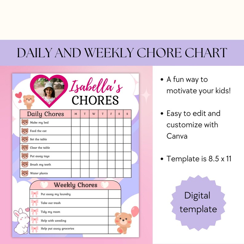 Cute Rewards Chart Printable,kids Routine Chart,kids Chore Chart,kids ...