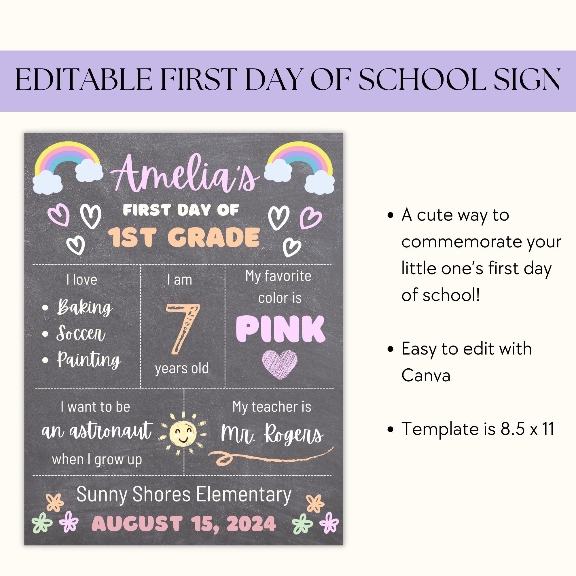 First Day of School Sign |back to School Sign Printable|editable Back ...