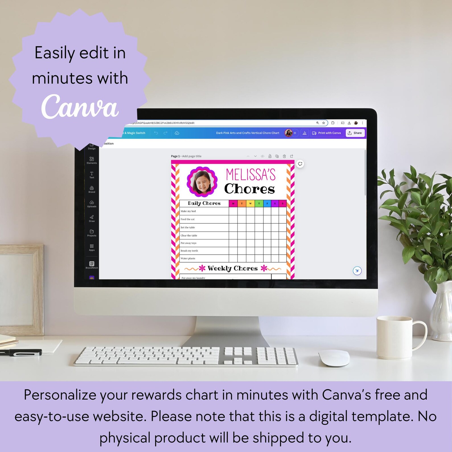 Pink Rewards Chart Printable | Kids Routine Chart | Kids Chore Chart ...