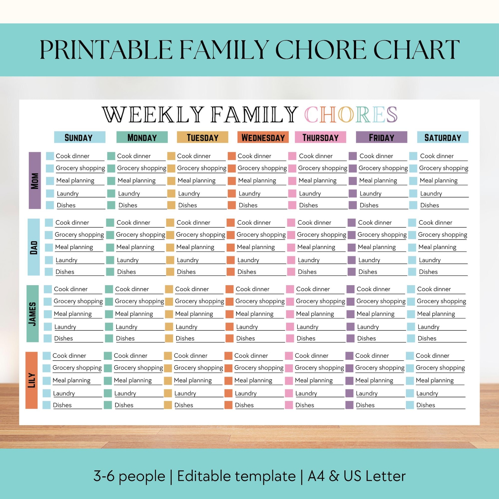Adult Chore Chart Printable, Family Chore Chart, Teens, Printable ...