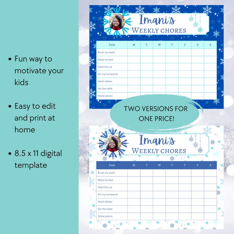Kids Rewards Chart Printable, Weekly Chore Chart Template, Kids Routine ...
