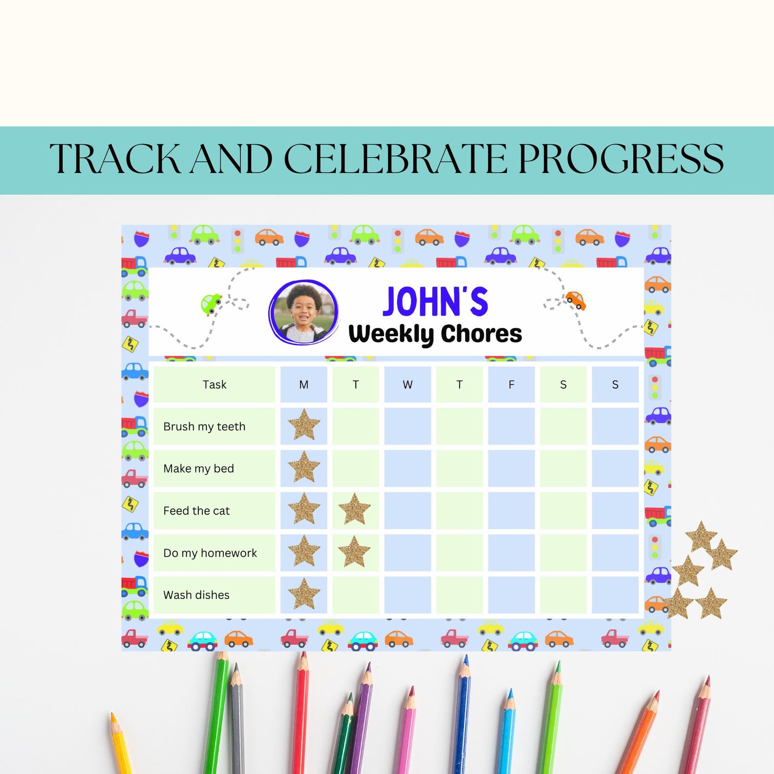 Car Printable Kids Chore Chart Kids Rewards Chart Kids Responsibility ...