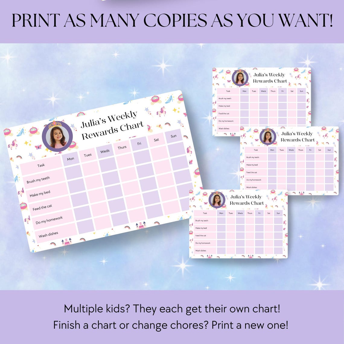 Princess Chore Chart Kids Routine Chart Kids Chore Chart Printable Kids ...