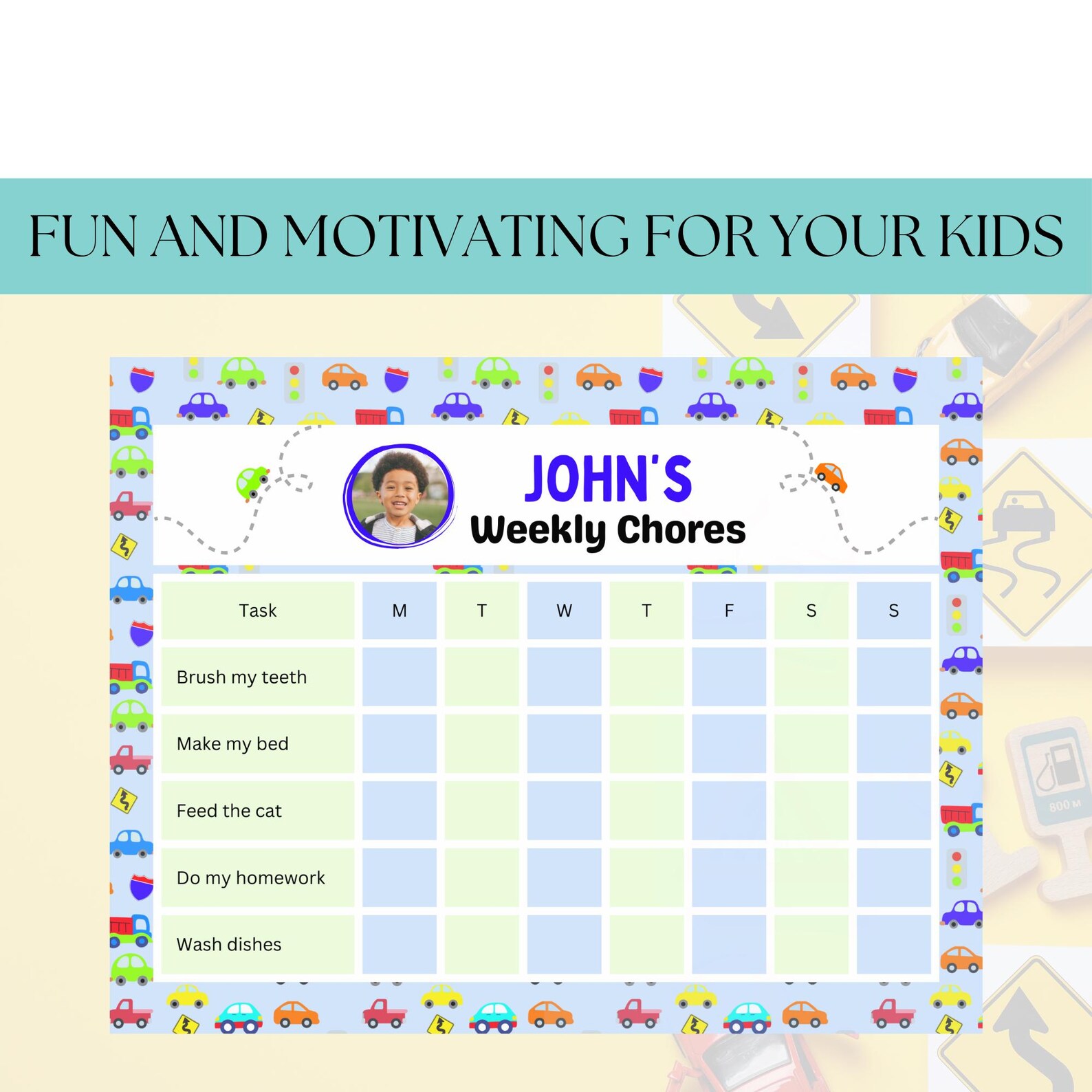 Car Printable Kids Chore Chart Kids Rewards Chart Kids Responsibility ...