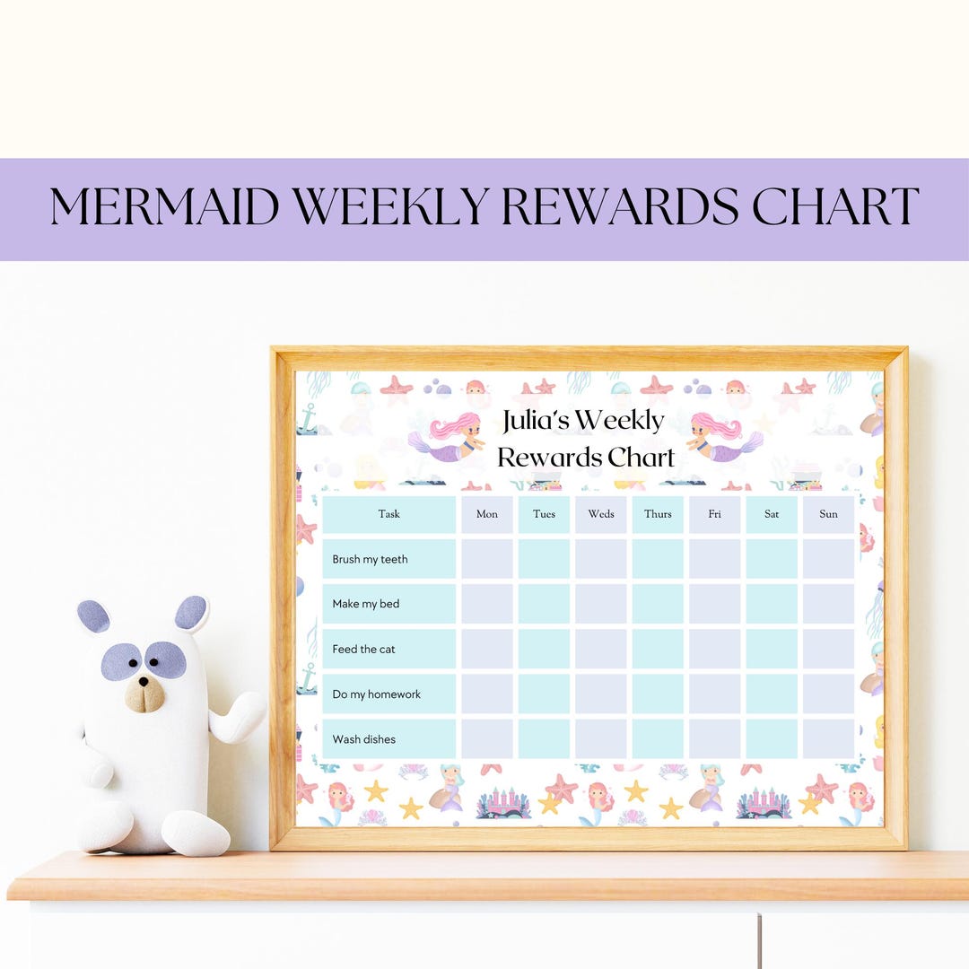 Printable Mermaid Kids Rewards Chart Kids Routine Chart Kids Chore ...