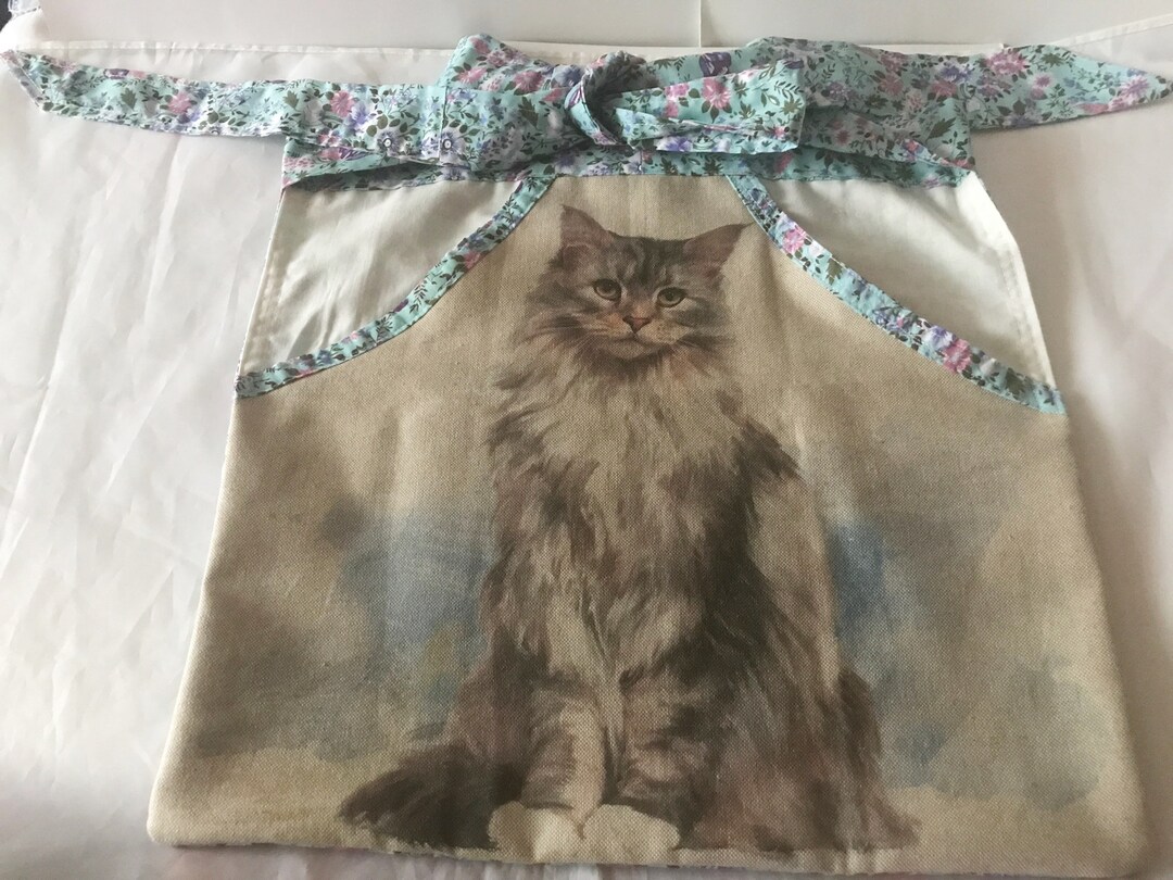 Cat Themed Linen Apron, Front Pocket and Tie Waist Fully Lined Half ...