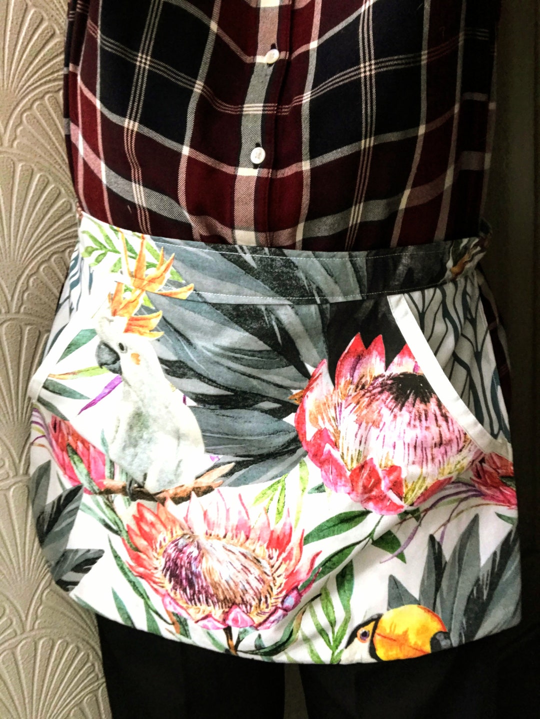 Upcycled Parrot Apron, Fully Lined Cotton Peg Apron With Front Pocket ...