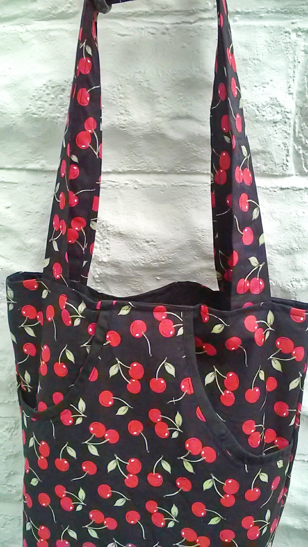 Cherries Print Shoulder Bag, Lined Casual Tote Bag, Handmade in ...