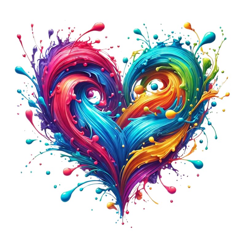 Vibrant Colorful Heart Clipart Rainbow Splash Heart Art Abstract Paint ...