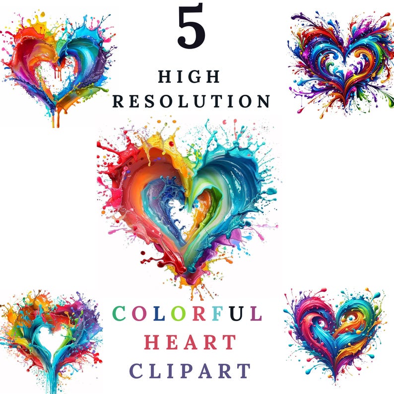 Vibrant Colorful Heart Clipart Rainbow Splash Heart Art Abstract Paint ...
