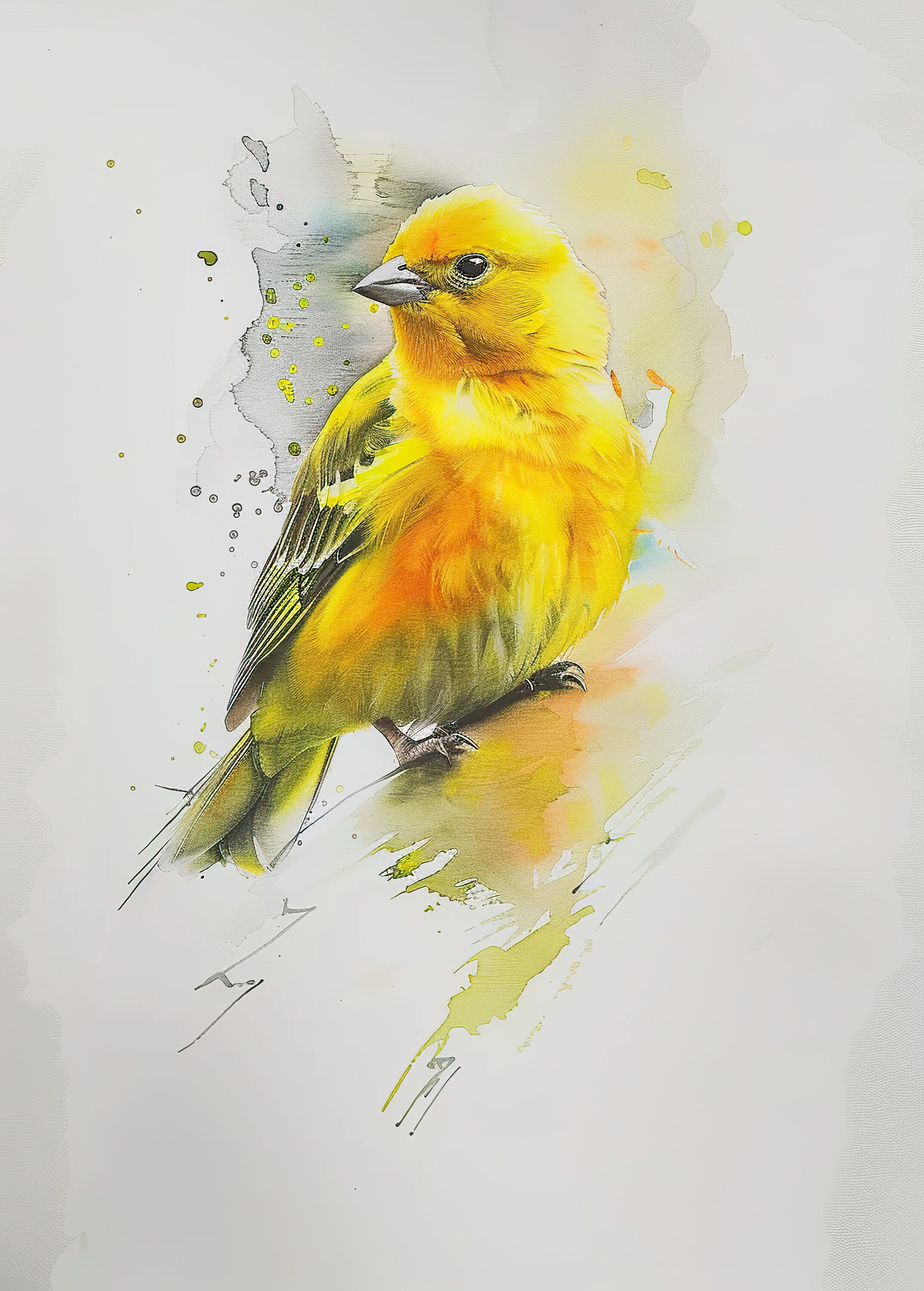 Watercolor Yellow Canary Wall Art - Vibrant Bird Illustration for Home ...