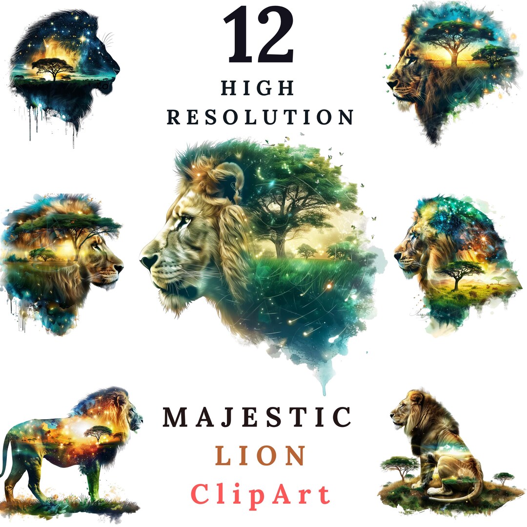 12 Stunning Lion Clipart Bundle - High-quality Digital - Majestic and ...
