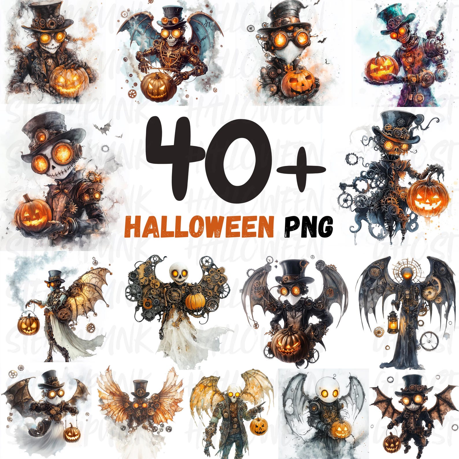 40+ Steampunk Halloween Clipart Bundle, Gothic Pumpkin PNG, Vintage ...