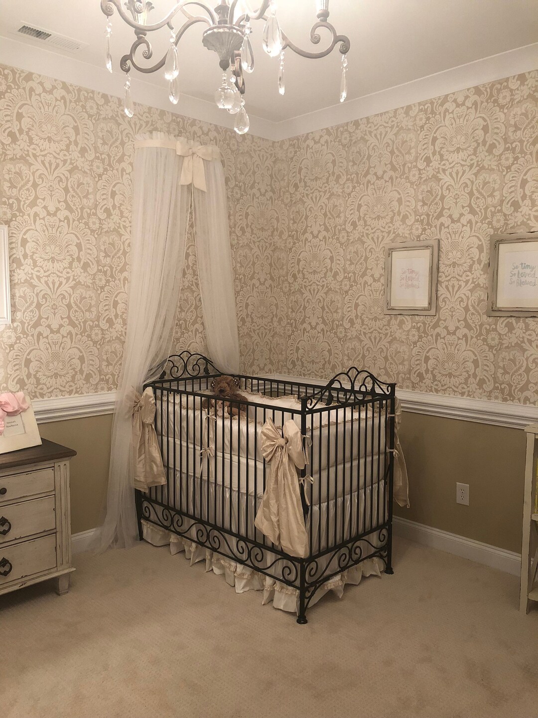 Princess Bed Canopy Crown Free White Sheer Curtain IVORY Bow Cream ...