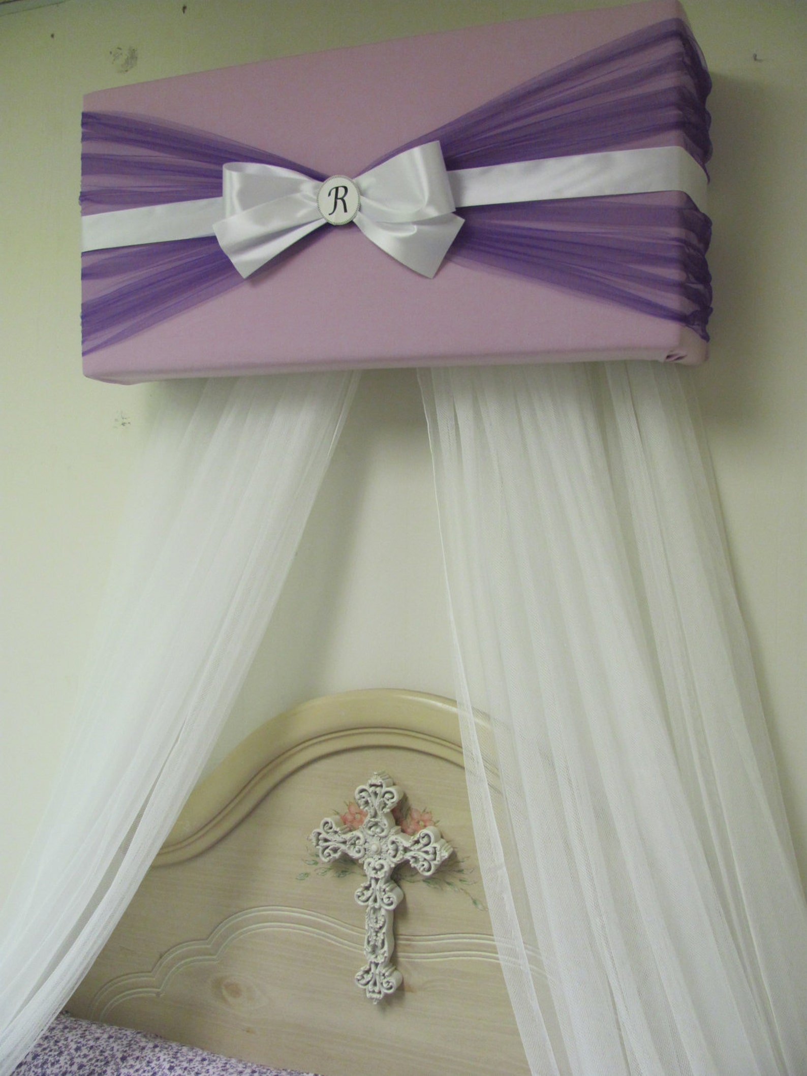 Bed Canopy Nursery Crib Bedroom Cornice Box Initial Baby Girl | Etsy