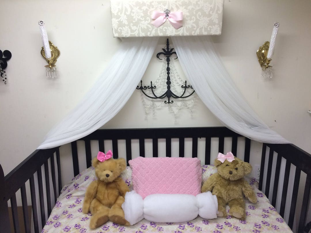 Princess Crib Canopy: Cream & Pink Bow, White Curtains Included - Etsy