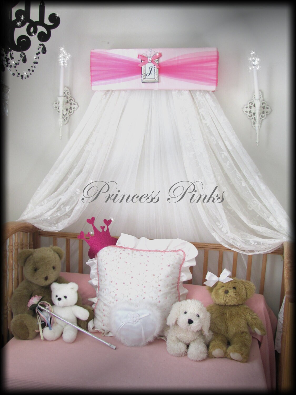 Princess CrOwN Tiara PINKS Crib Bed Canopy silver frame Girls | Etsy