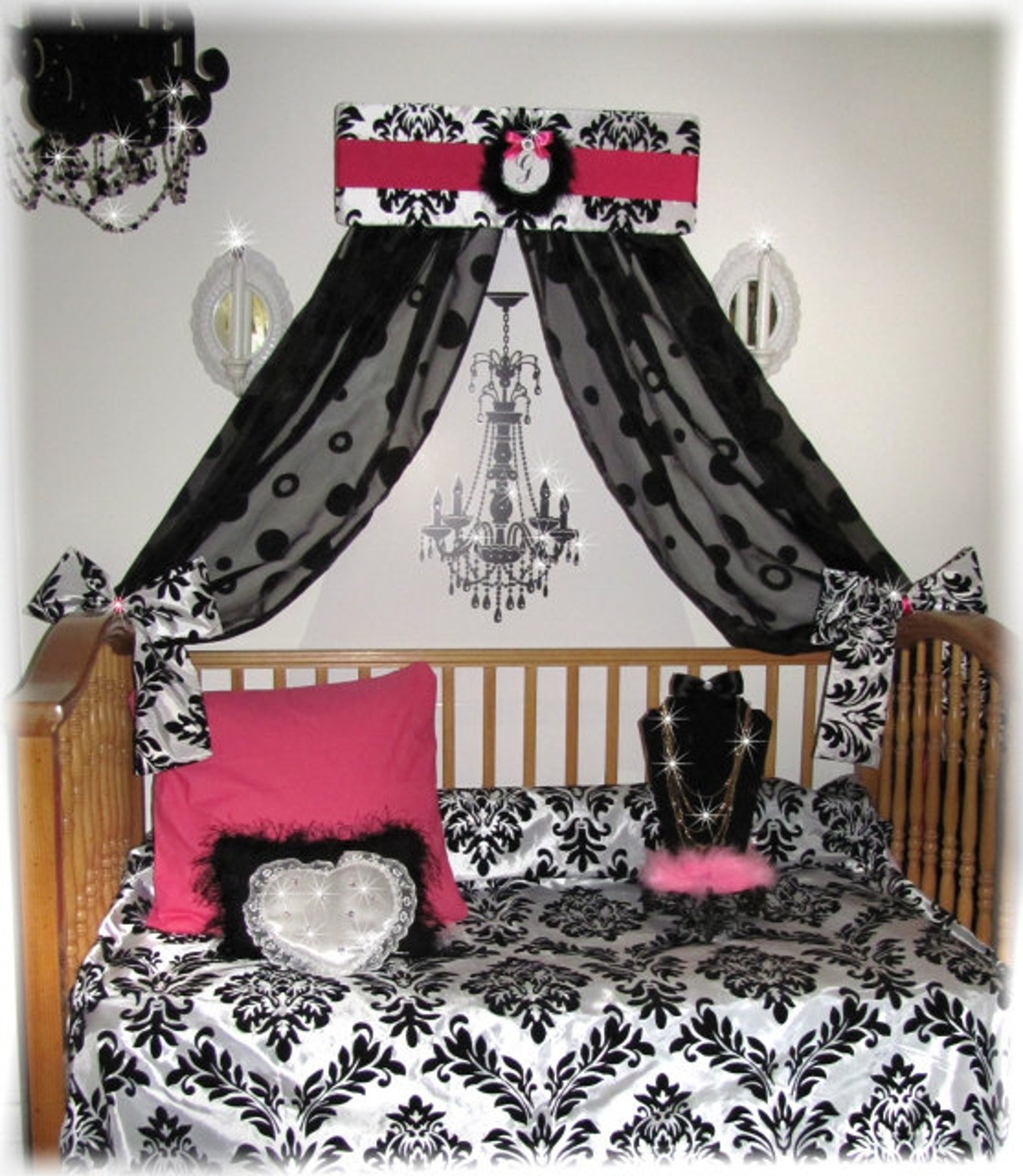 Crib Canopy Crown Bed Damask Paris Bedroom Decor Cornice Girls Room ...