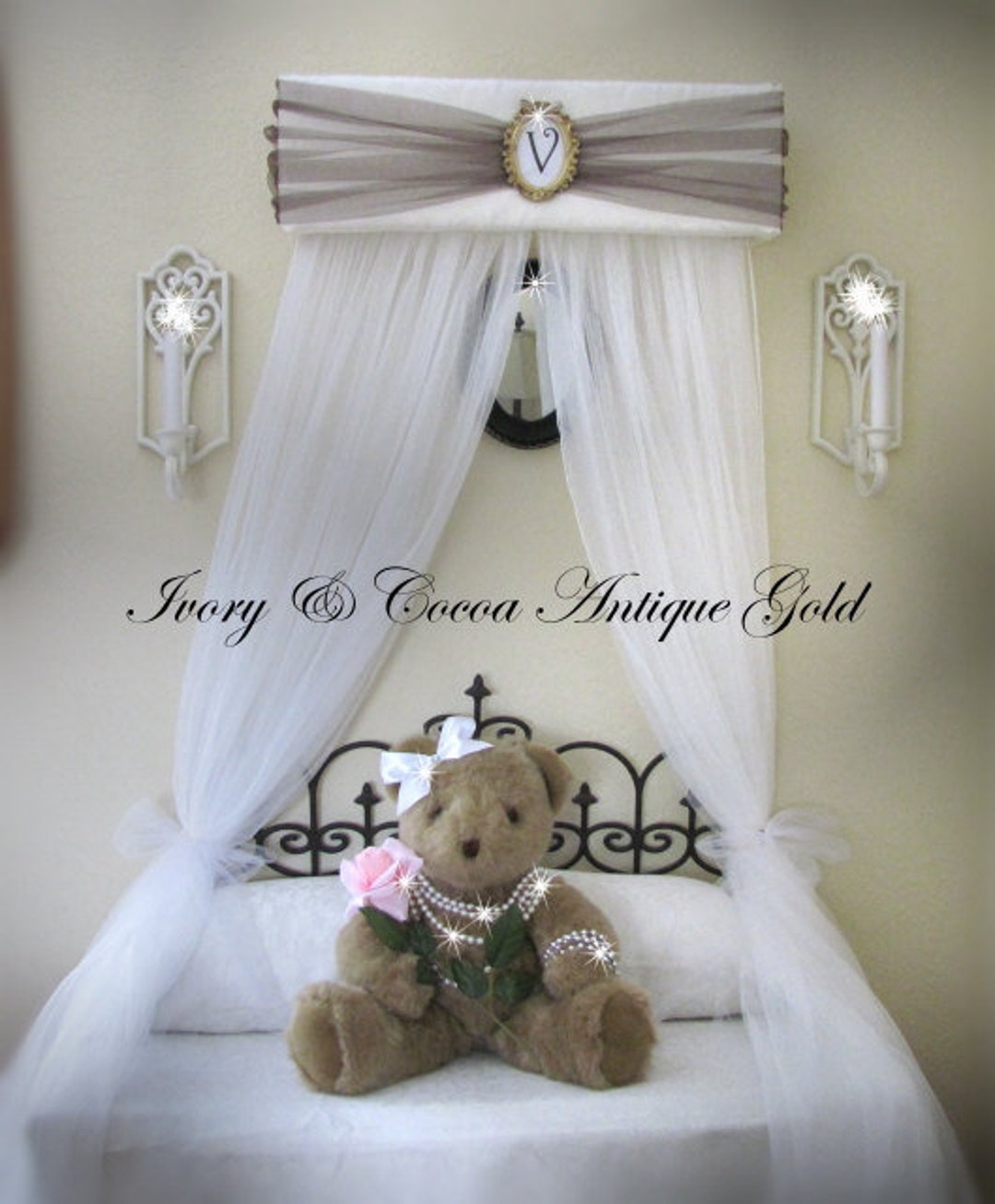 Crib Nursery Teester Bed Canopy Crown Shabby Chic Pelmet Valance ...