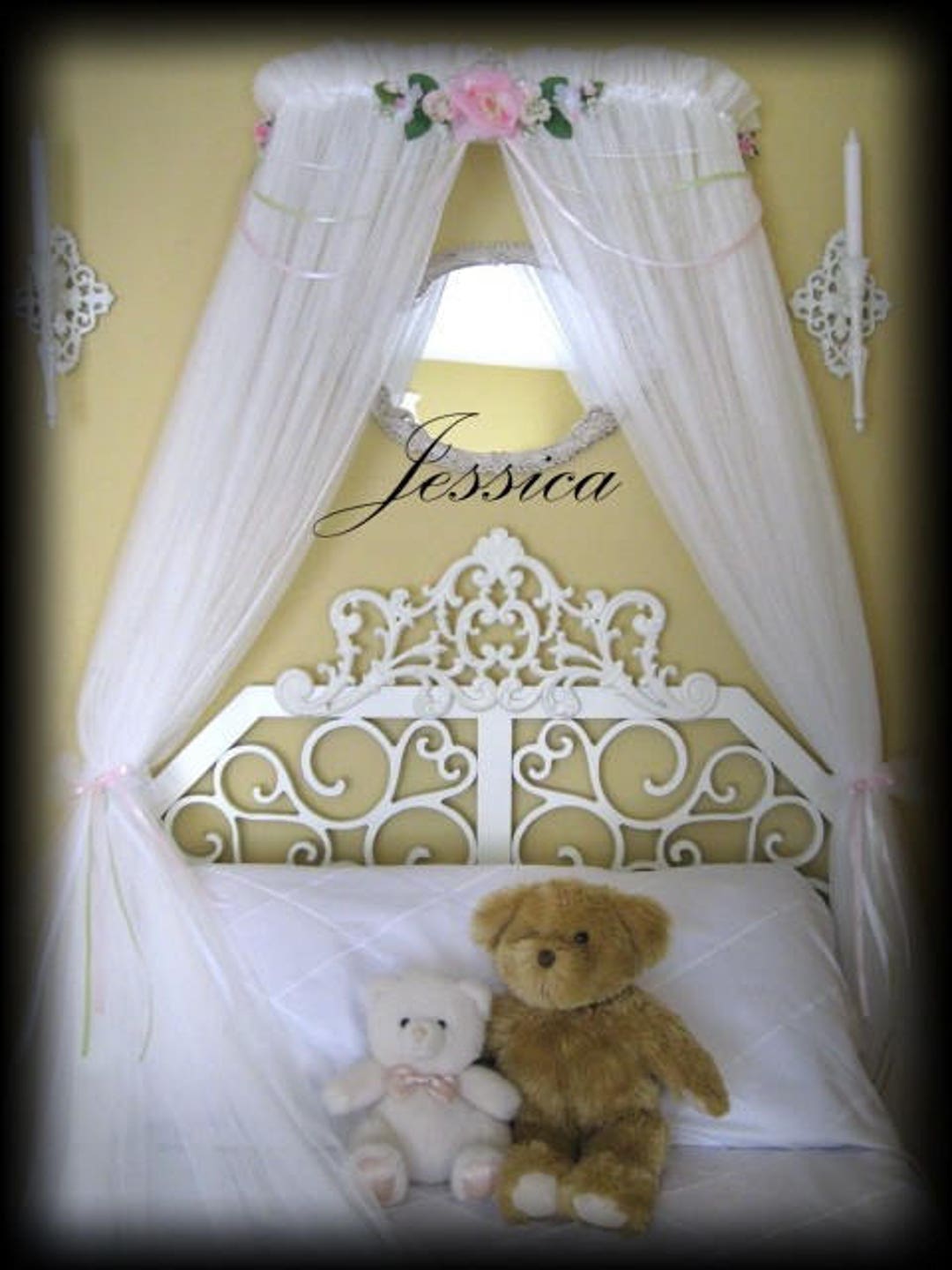 Crib Canopy Bed Cornice Valance Teester Pelmet Tent Roses Tiara Crown ...