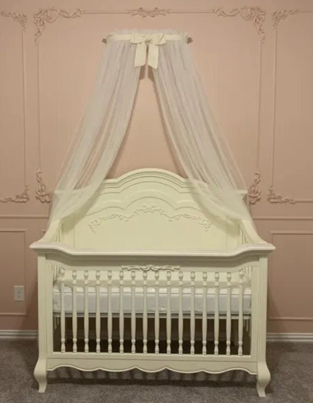 Princess Bed Canopy Crown With Free White Sheer Curtain WHITE Bow ...