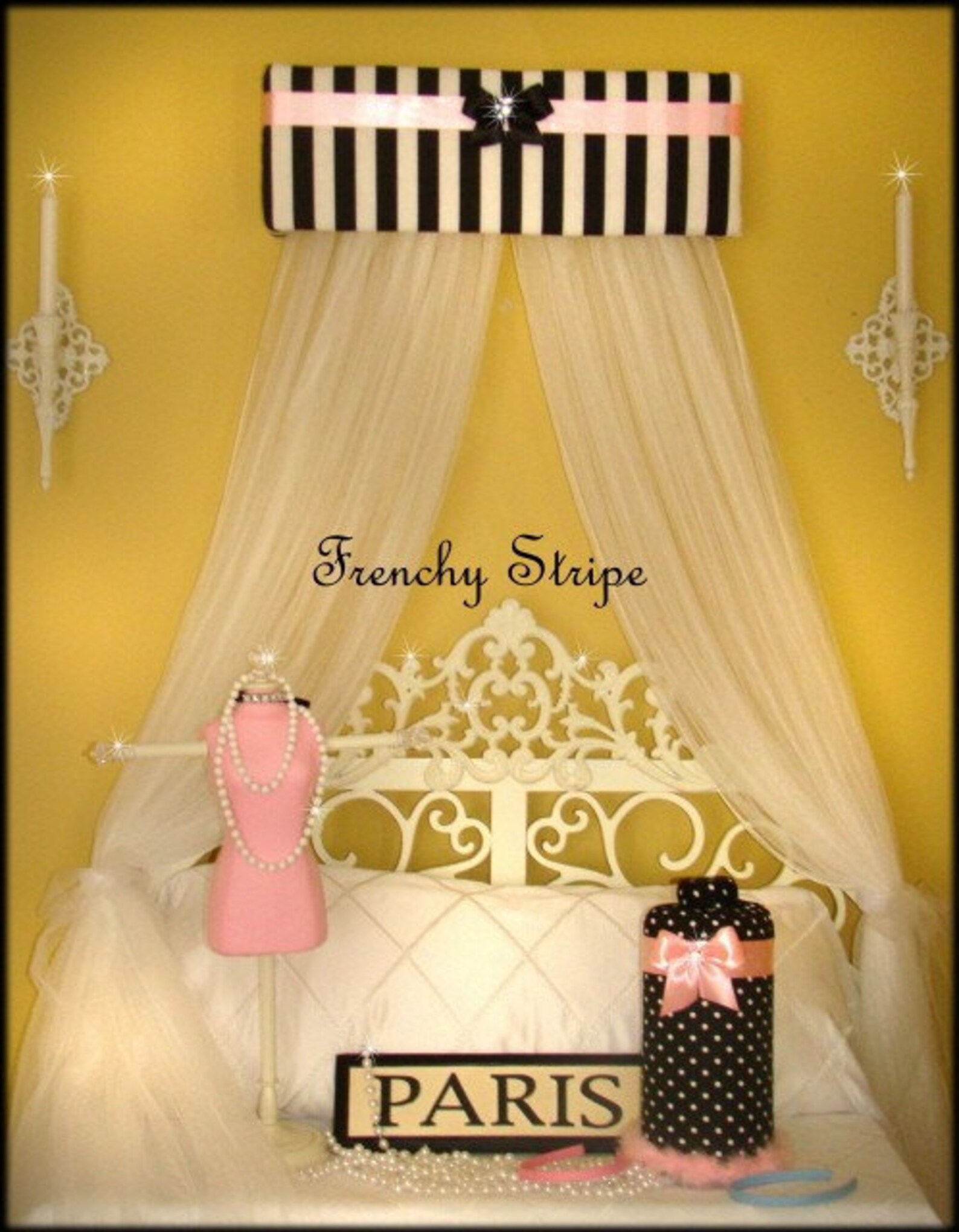 Princess Bed Canopy Crown Valance French Paris Stripe Pink - Etsy