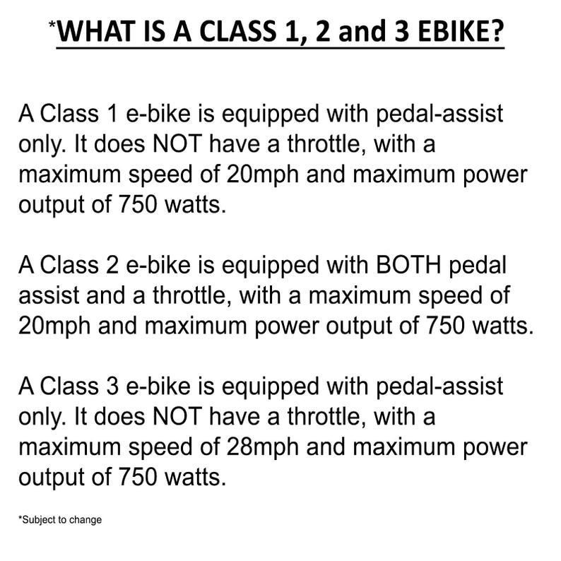 Ebike Sticker Bike Sticker Decal (class 1, 2, 3) – 250W, 350W, 500W ...
