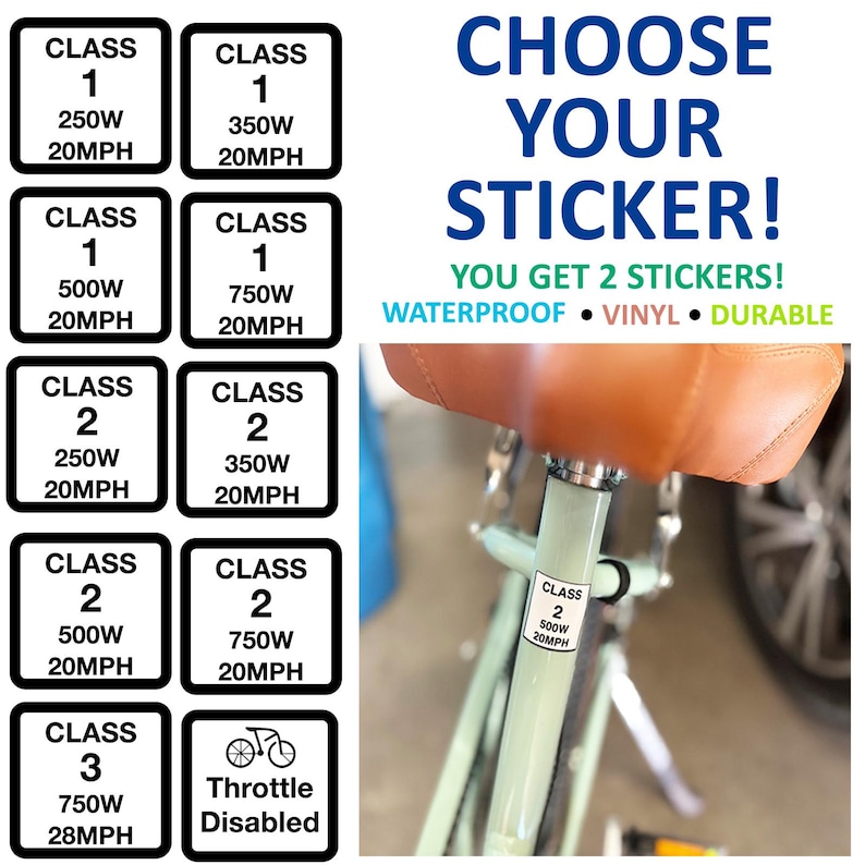 Ebike Sticker Bike Sticker Decal (class 1, 2, 3) – 250W, 350W, 500W ...